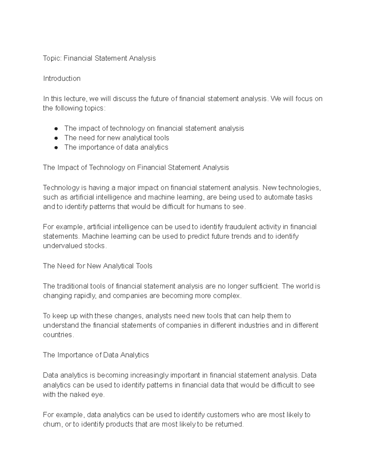 Lecture 17 Principles of Accounting II - Topic: Financial Statement ...