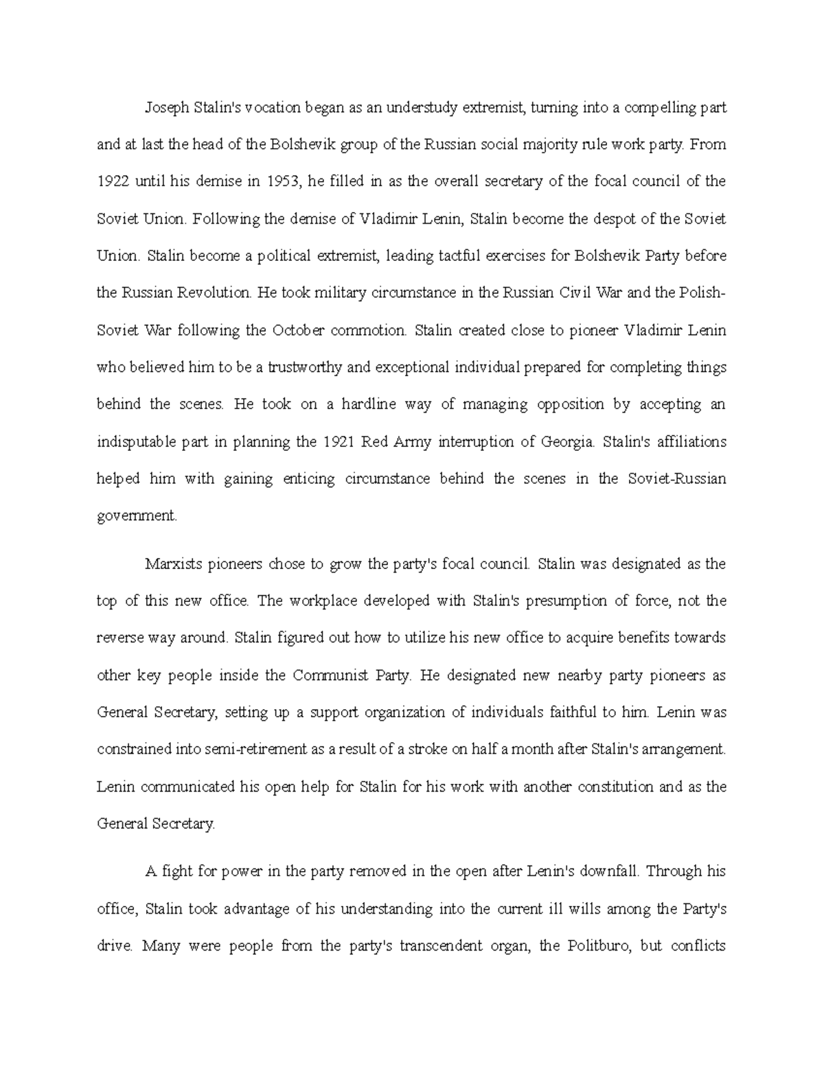 Joseph Stalin documents analysis - Joseph Stalin's vocation began as an ...