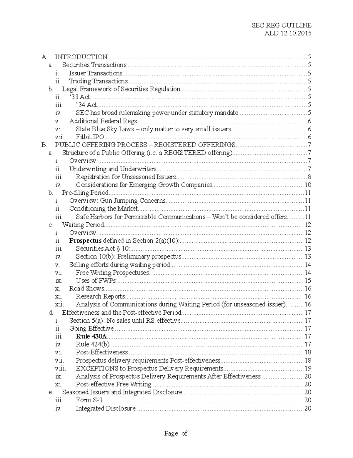 Sec Reg - Outline of securities regulations rules - LAW 7155 - UVA ...