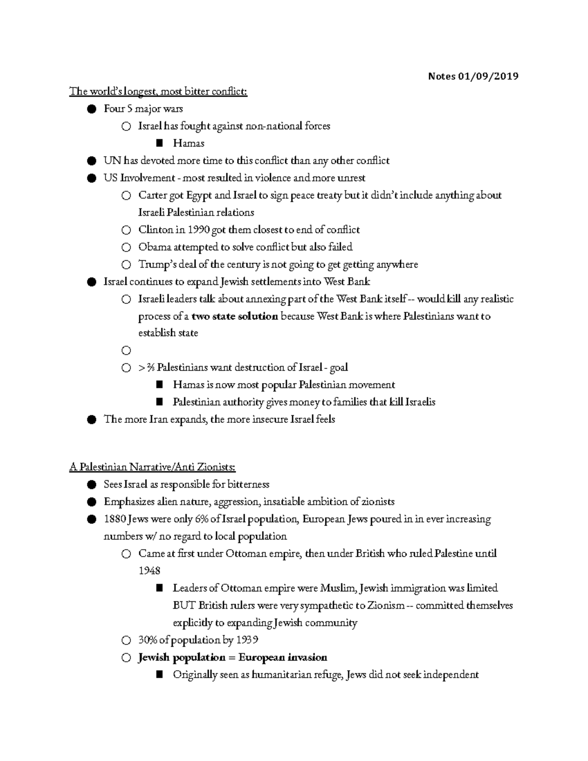 Lecture 1 - Notes 01/09/ The world’s longest, most bitter conflict ...