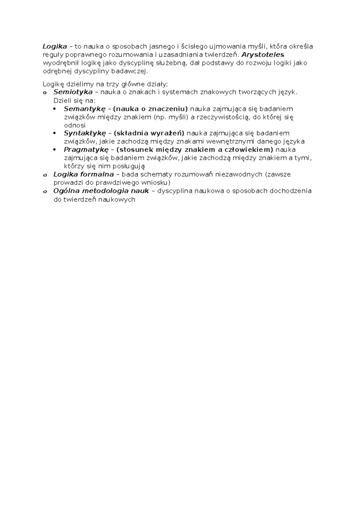 Logika, semantyka, syntaktyka, pragmatyka - Logika – to nauka o ...