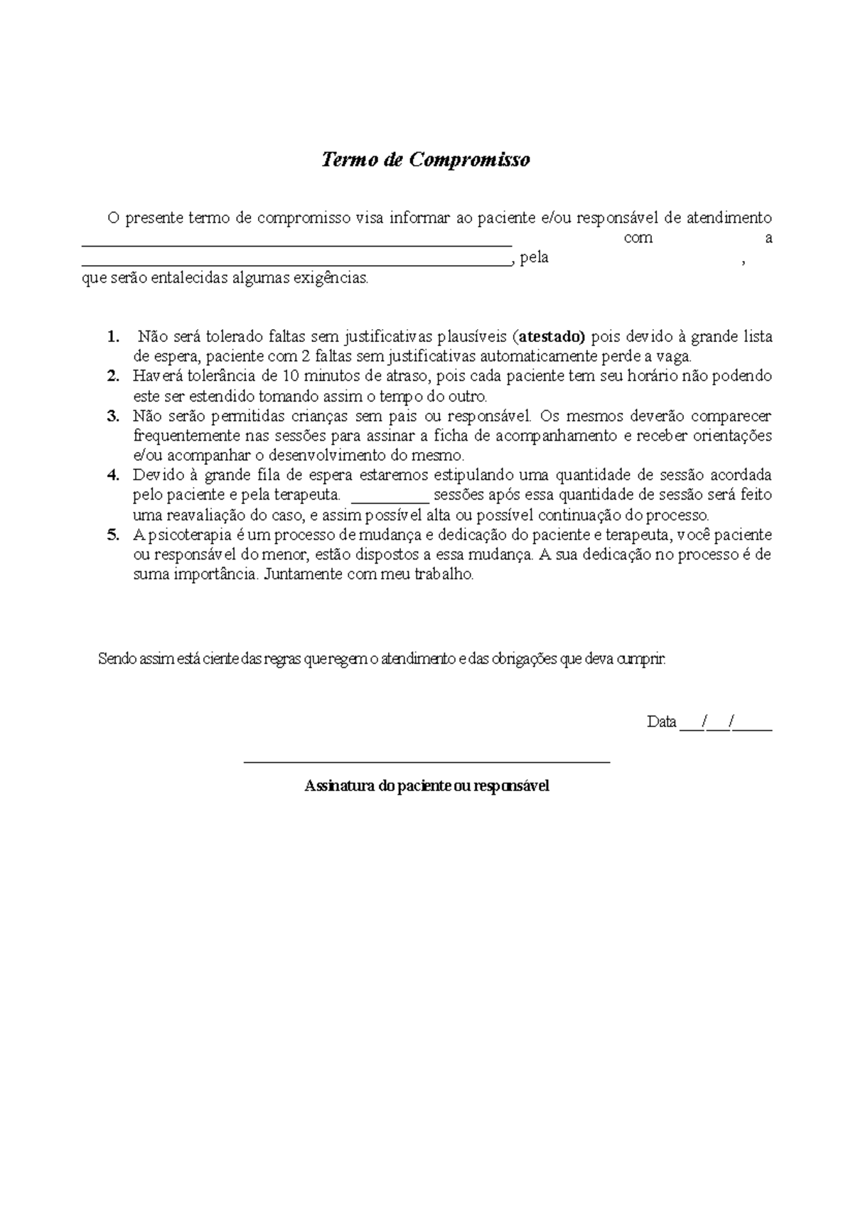 Termo de compromisso limpo - Termo de Compromisso O presente termo de ...
