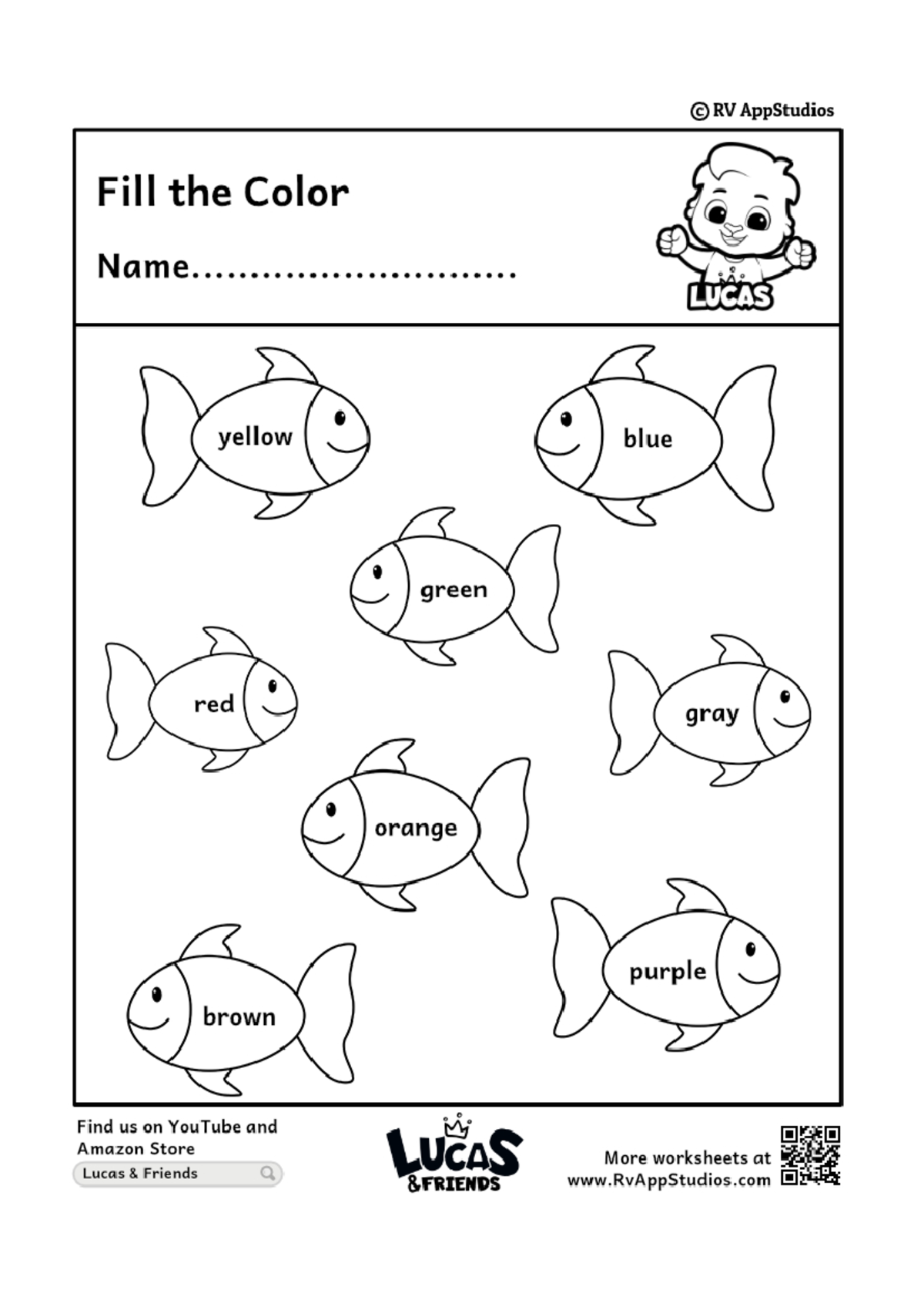 Worksheet 4 kids - ... - Español - c RV AppStudios Fill the Color Name ...