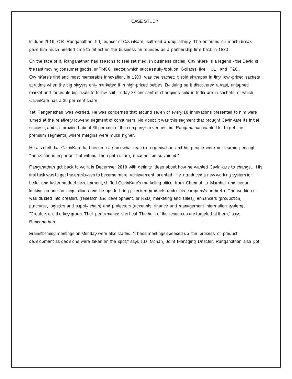Case Study OF cavin Kare - Fashion & Textile Merchandising - Studocu