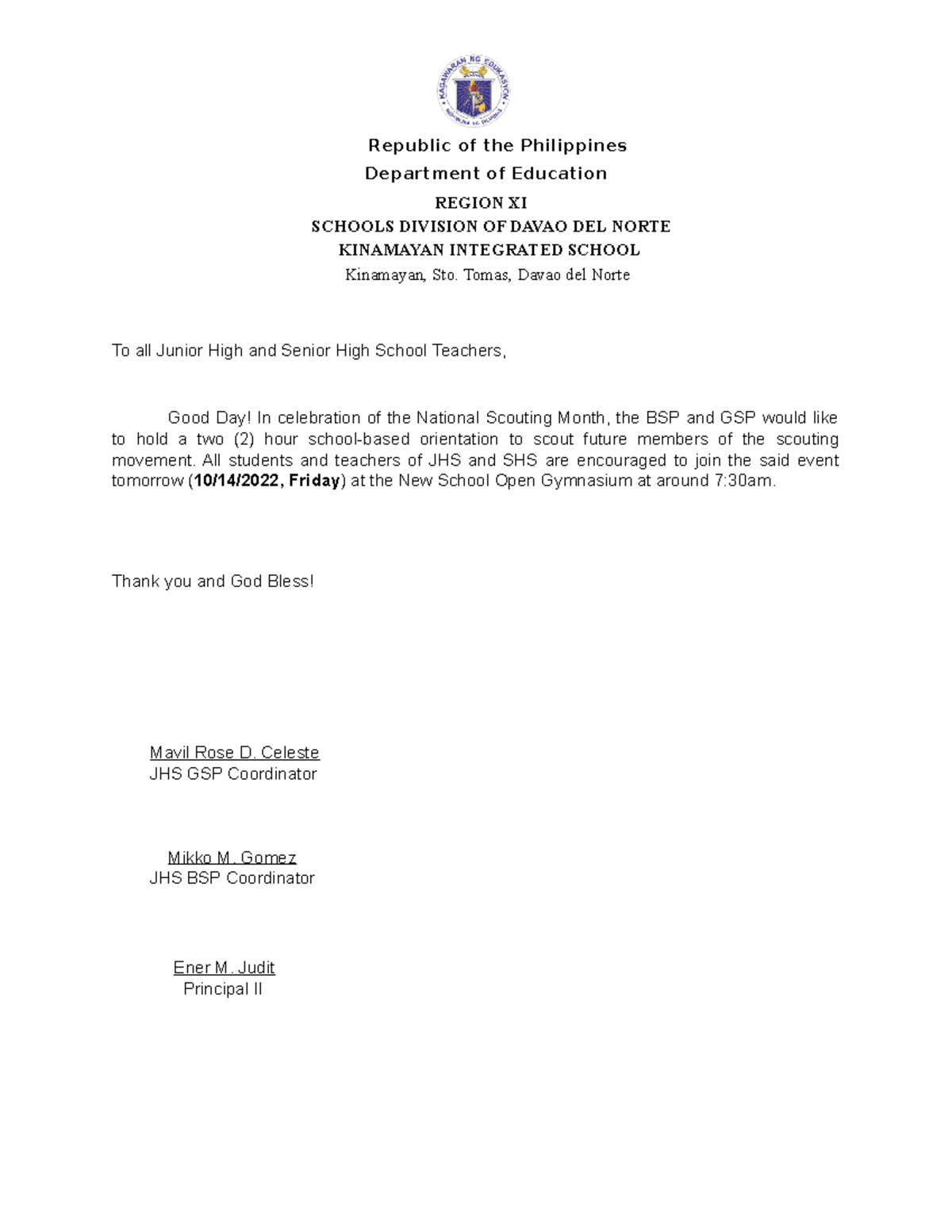 Letter-proposal - read - Republic of the Philippines Department of ...