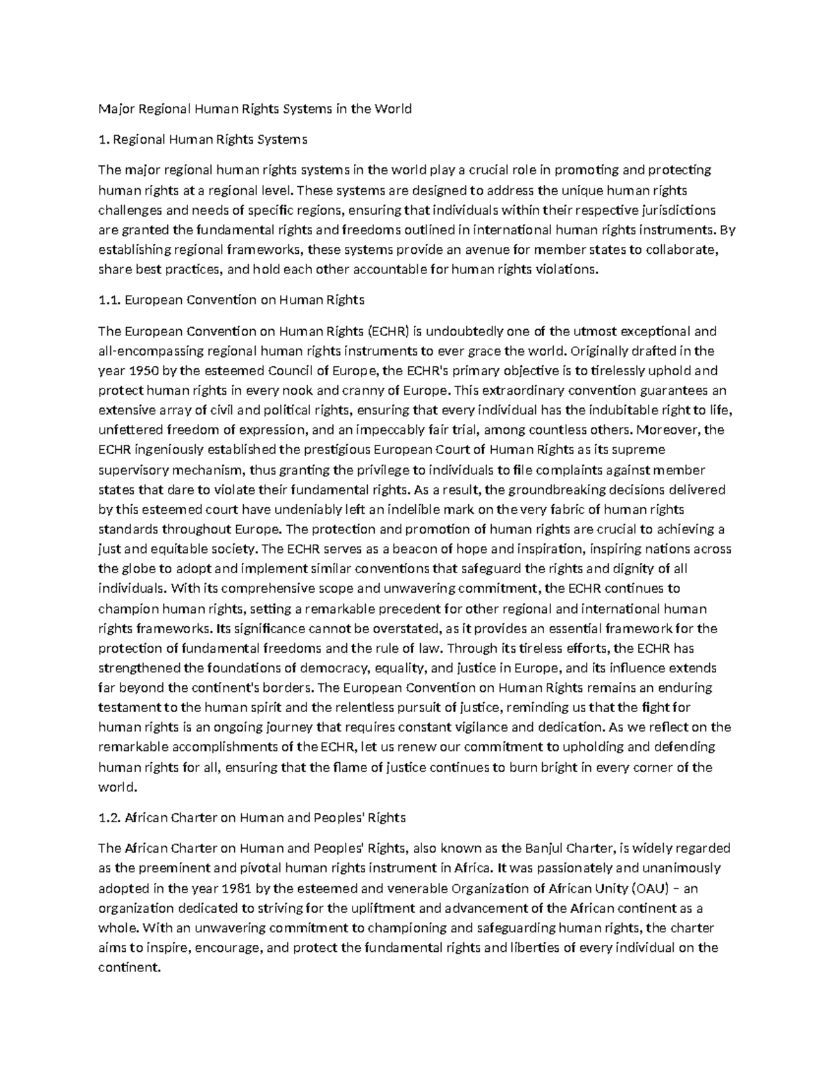 Human Rights Regional systems - Major Regional Human Rights Systems in ...