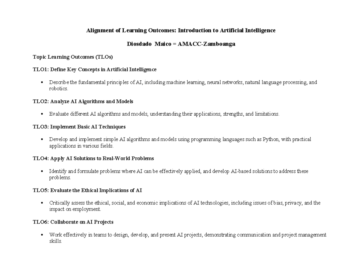 Alignment of Learning Outcomes(option 3) - Alignment of Learning ...