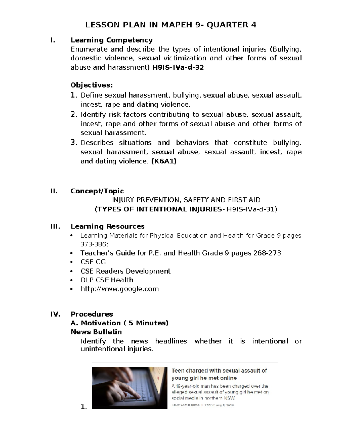 Lesson PLAN IN Mapeh 9- CSE Integration - LESSON PLAN IN MAPEH 9 ...
