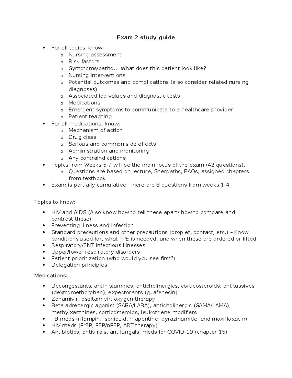 Exam 2 study guide-student - Exam 2 study guide For all topics, know: o ...