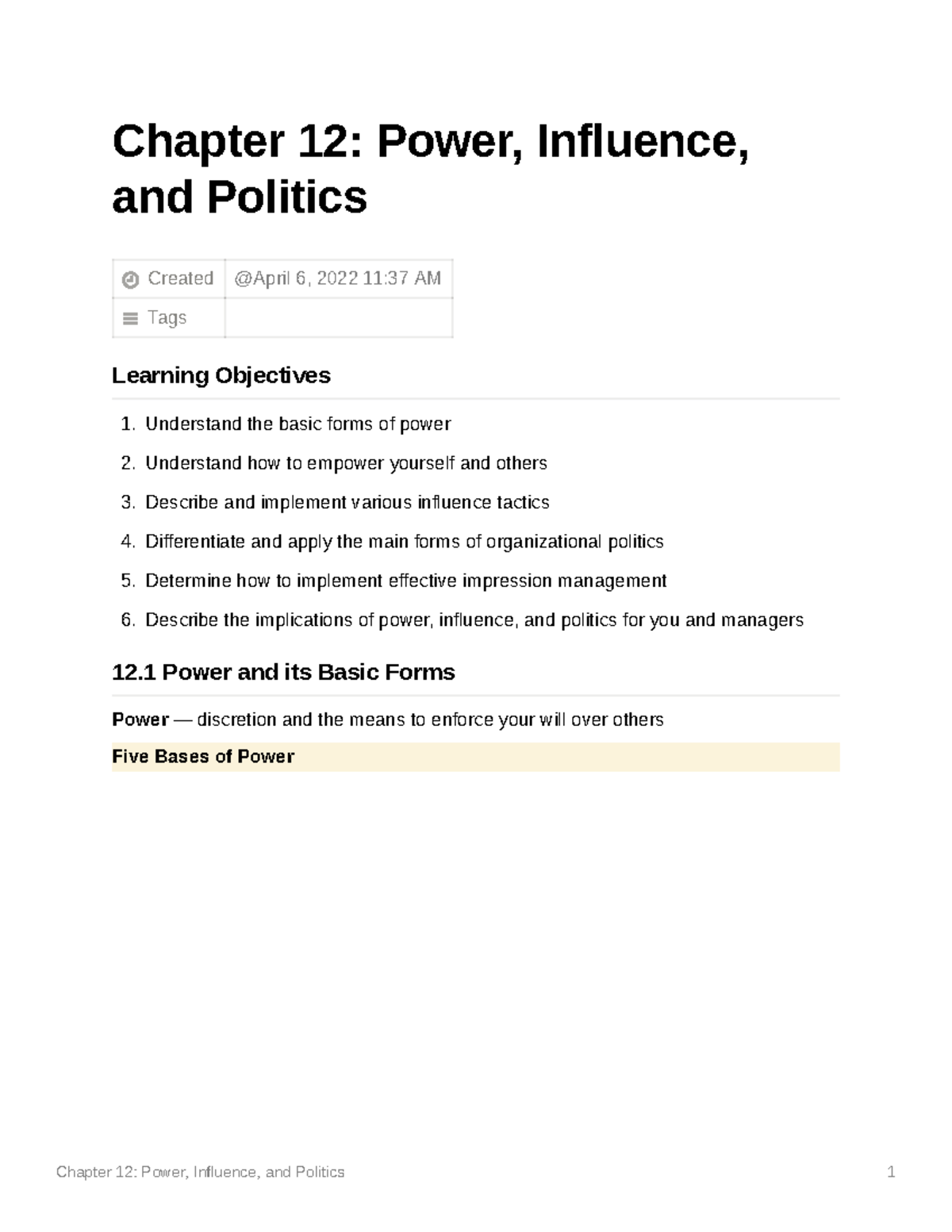 Chapter 12 Power Influence and Politics - Chapter 12: Power, Influence ...