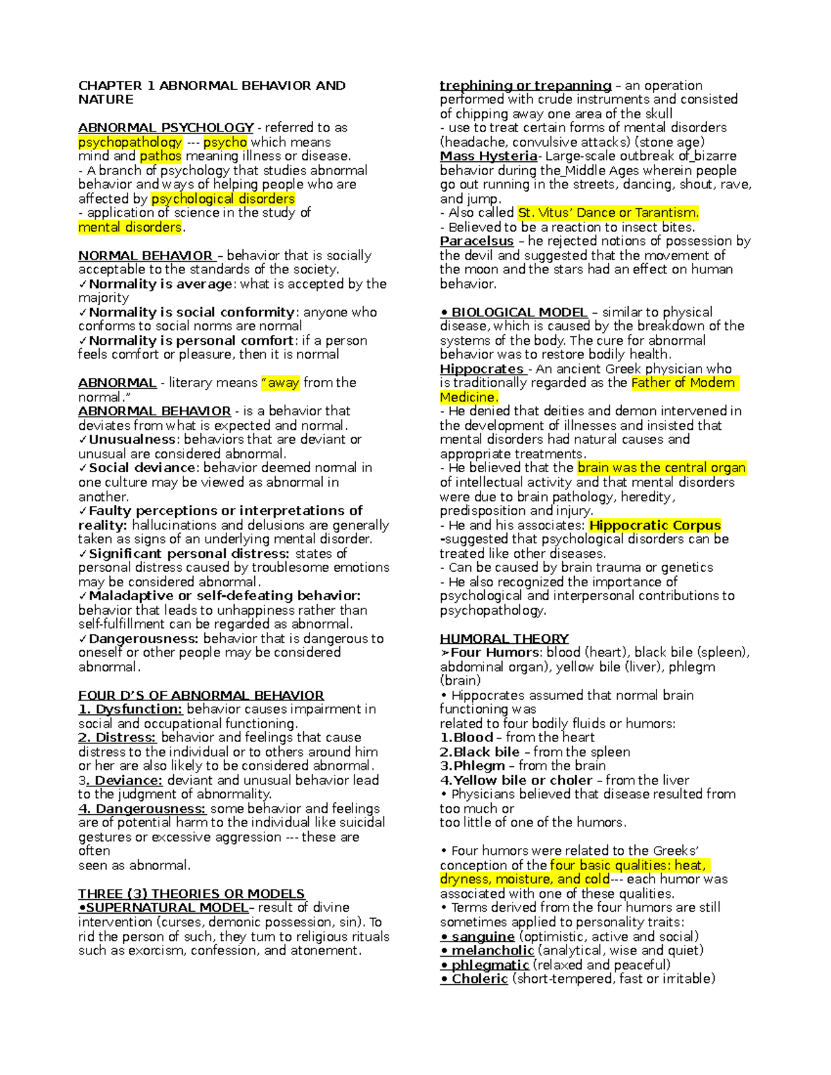 Abnormal Psychology Midterm Reviewer - CHAPTER 1 ABNORMAL BEHAVIOR AND ...
