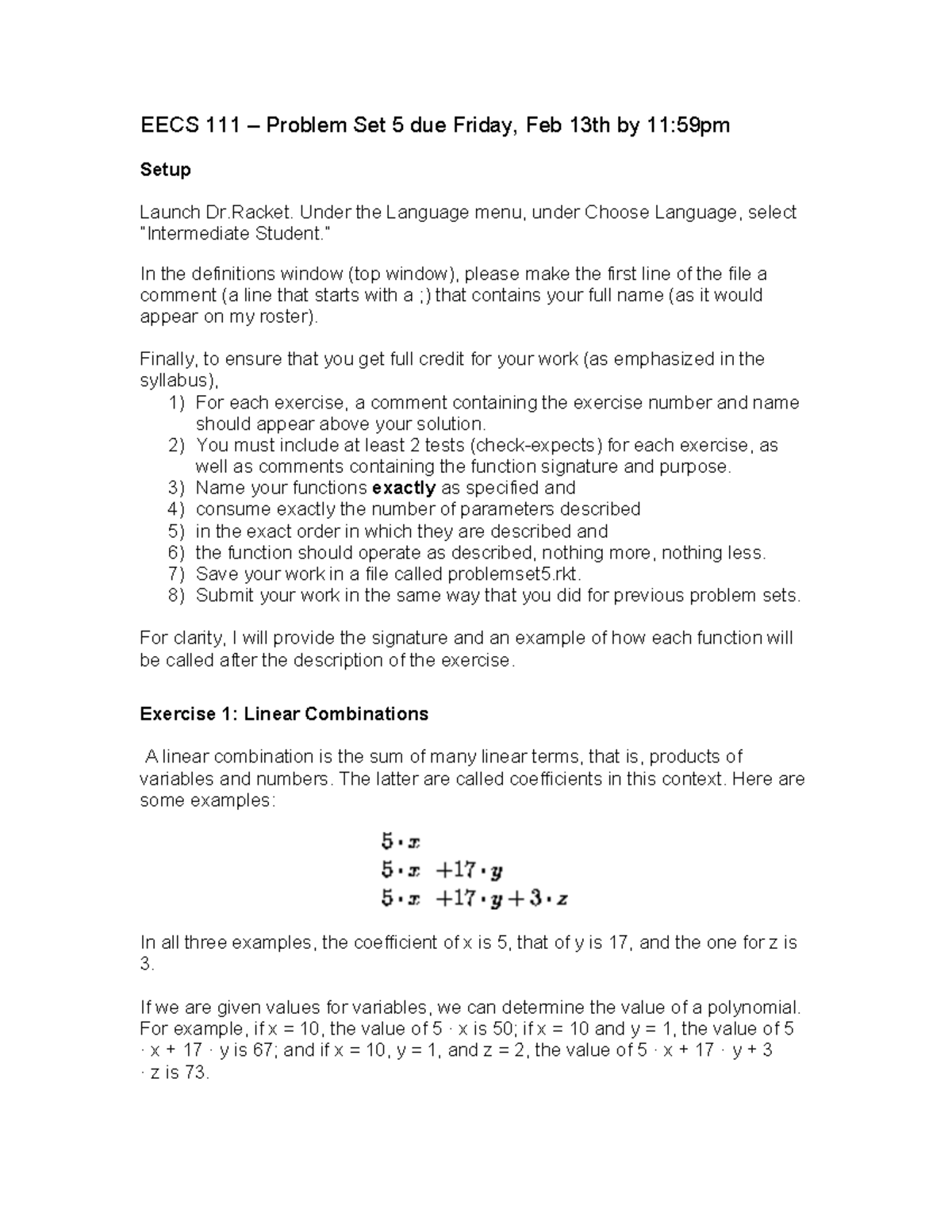 EECS.111.Problem - Problem set - Fundamentals Of Computer Programming - EECS 111 – Problem Set 5 ...