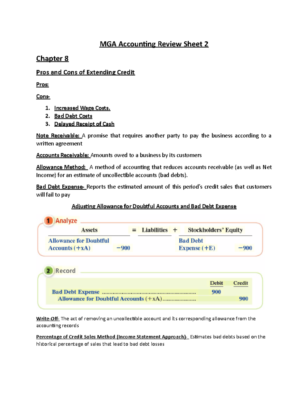 MGA Accounting Review Sheet 2 - Increased Wage Costs. 2. Bad Debt Costs ...