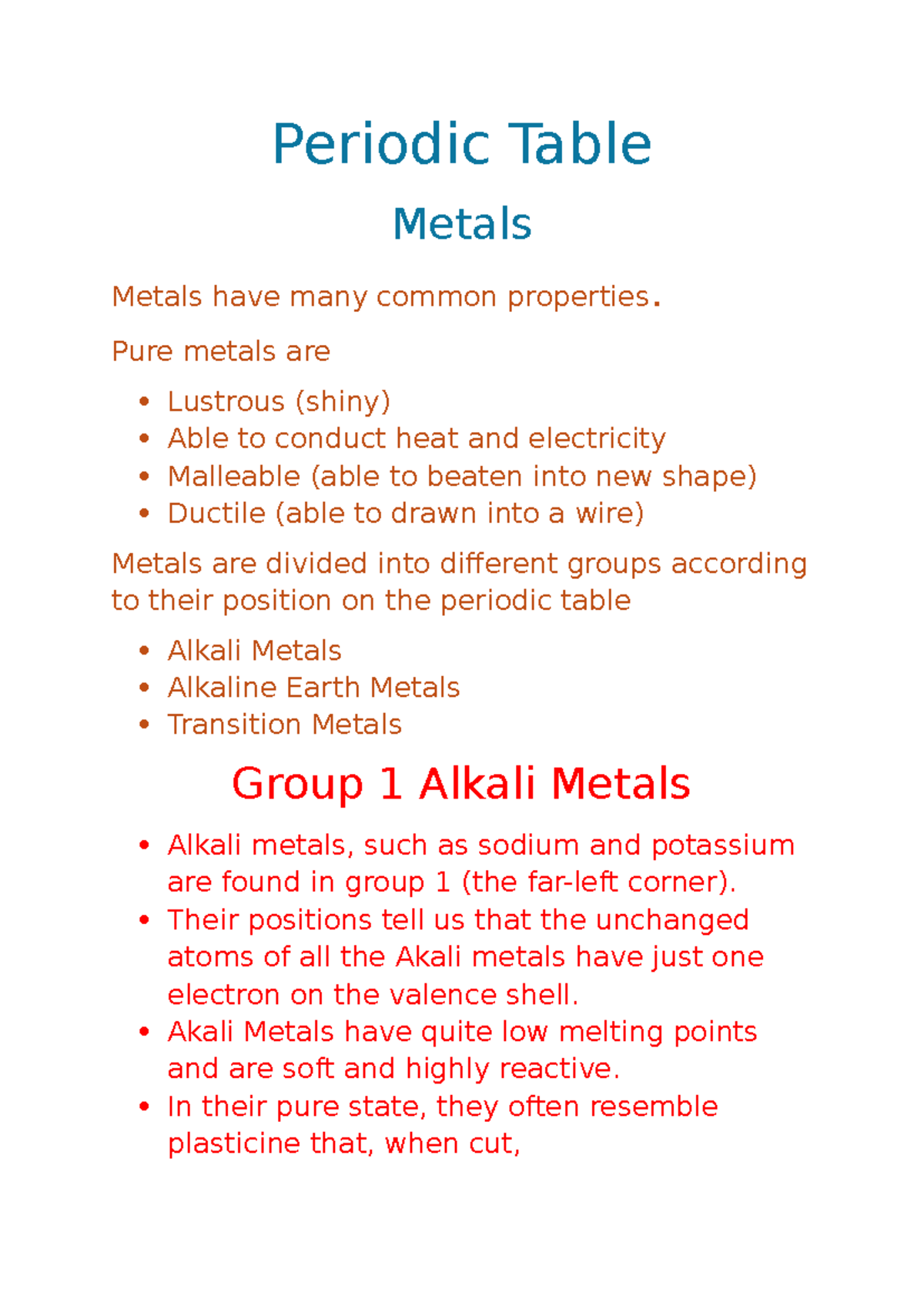 Periodic Table - qecsjhdgnb - Periodic Table Metals Metals have many ...