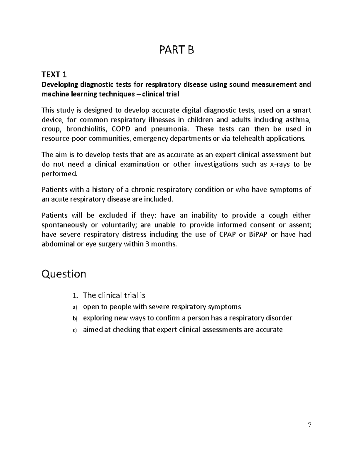 Part b reading - PART B TEXT 1 Developing diagnostic tests for ...