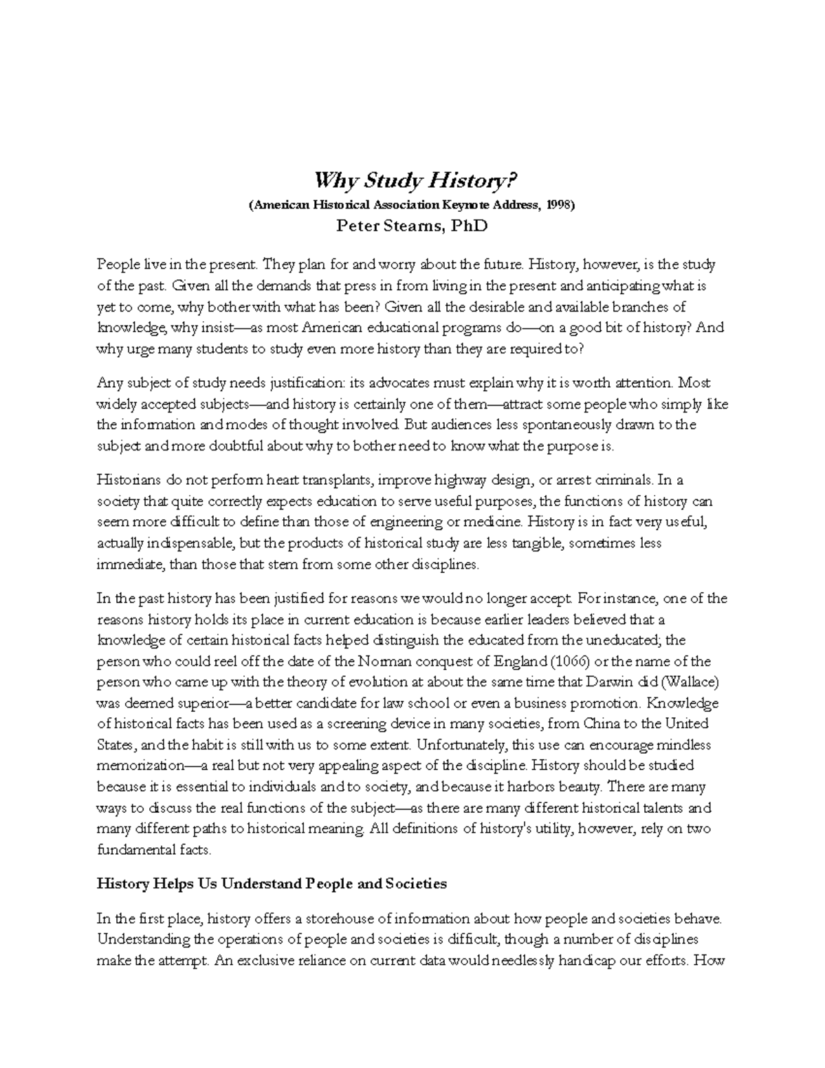 Why Study History- Stearns - Why Study History? (American Historical ...