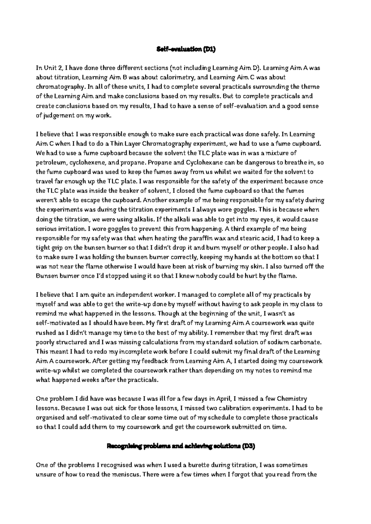 Unit 2 - Learning Aim D Coursework - Sel-luo (D1) In Uni 2, I ha do te ...