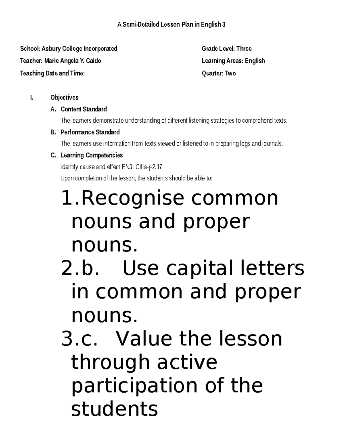 A Semi Detailed Lesson Plan in English 3 - A Semi-Detailed Lesson Plan ...