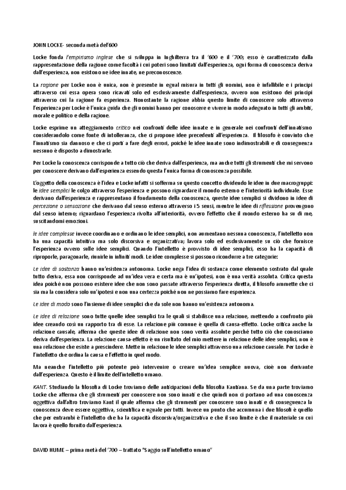 Locke E HUME - appunti di filosofia - JOHN LOCKE- seconda metà del ...