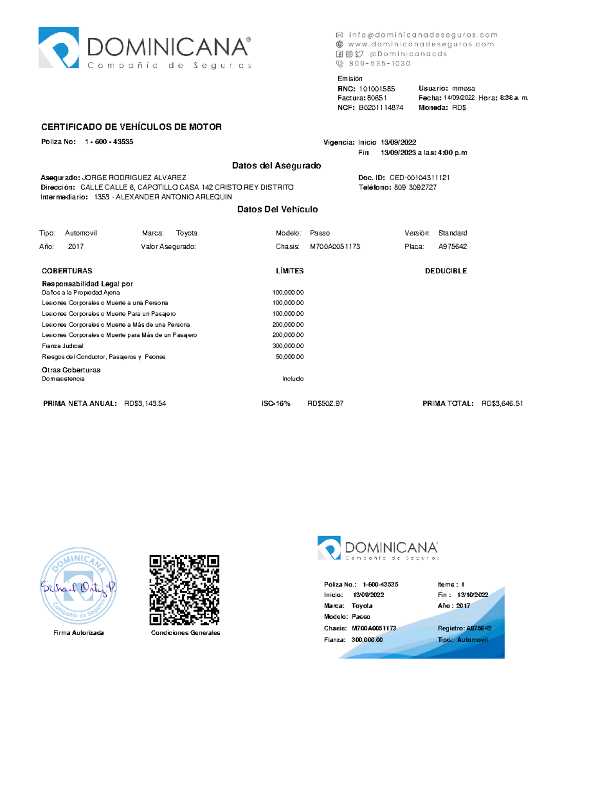 Report 43535 - 32.32 - Moneda:RD$ Factura: NCF: Fecha: B 80651 14/09 ...