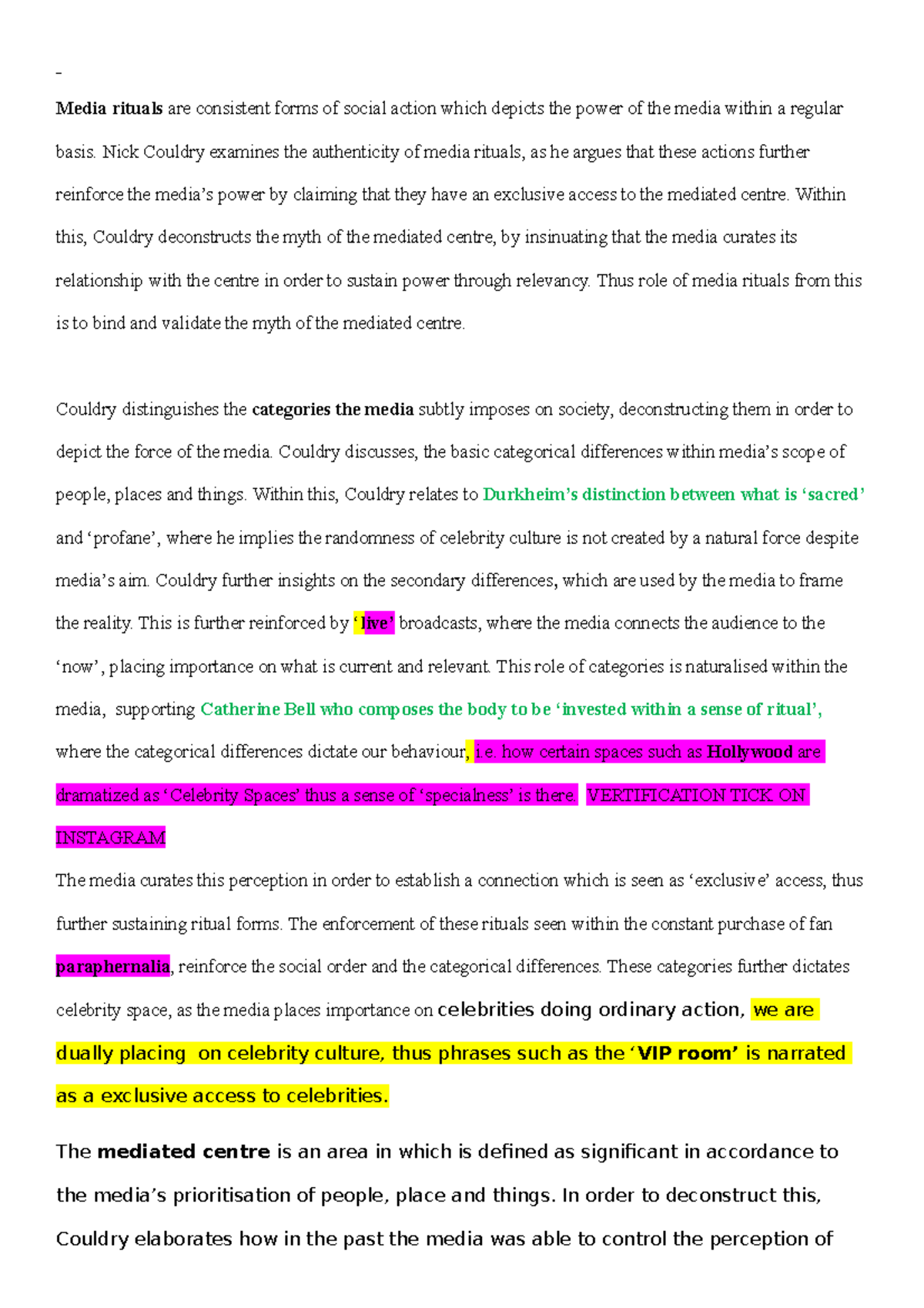 Couldry essay - Media rituals are consistent forms of social action ...