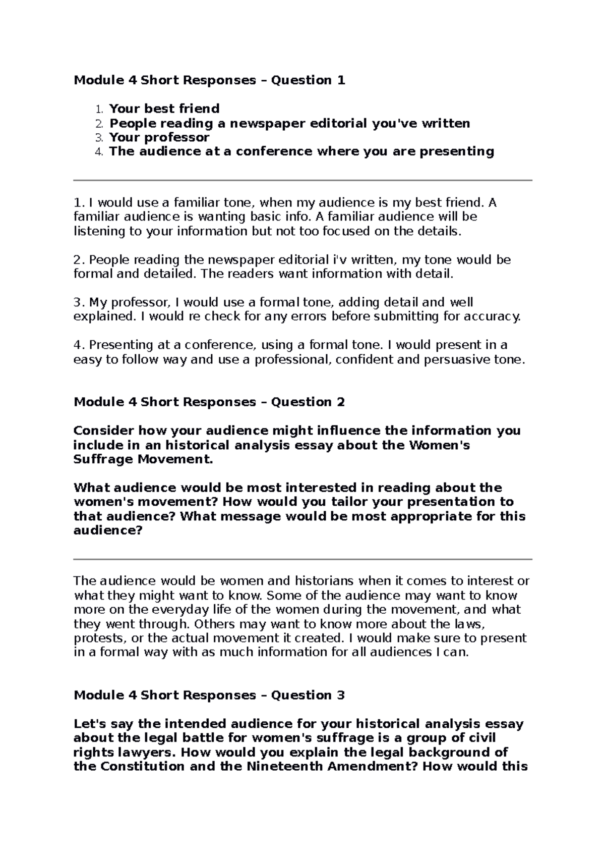 4-2 - mod. 4-2 - Module 4 Short Responses – Question 1 Your best friend ...