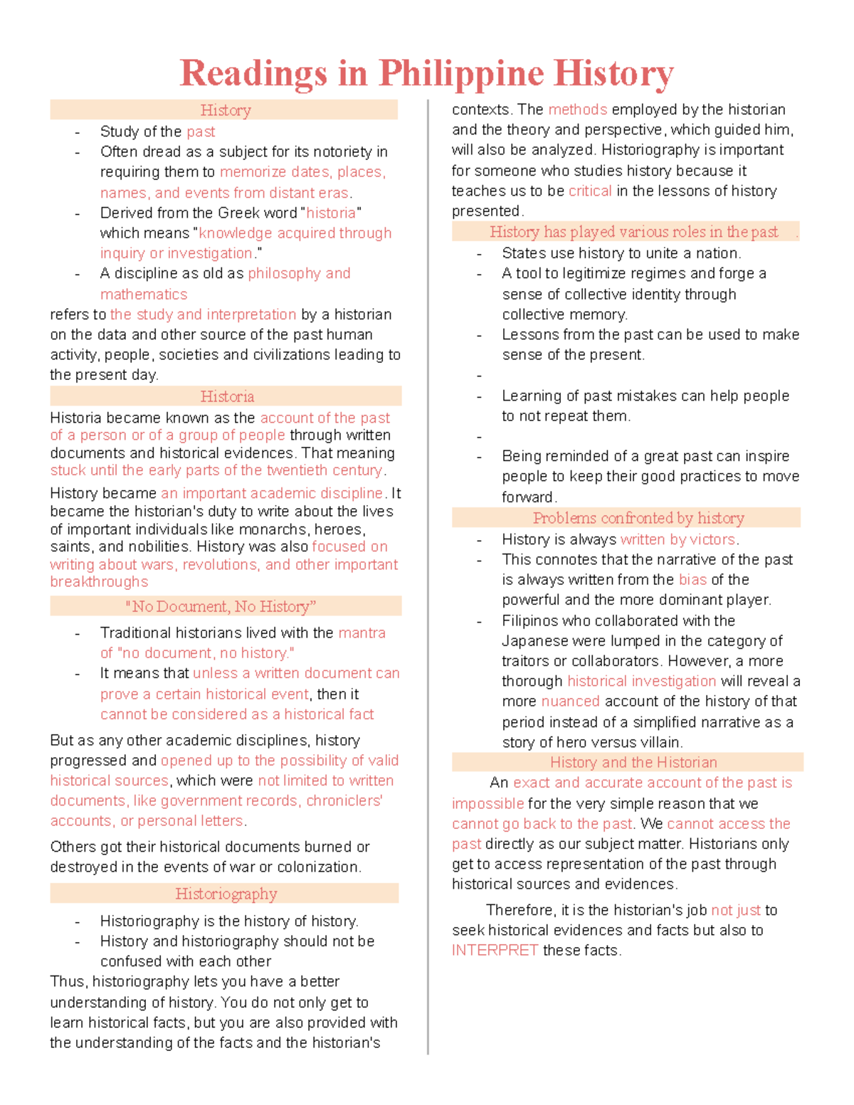 RPH- Reviewer - Readings in Philippine History ...