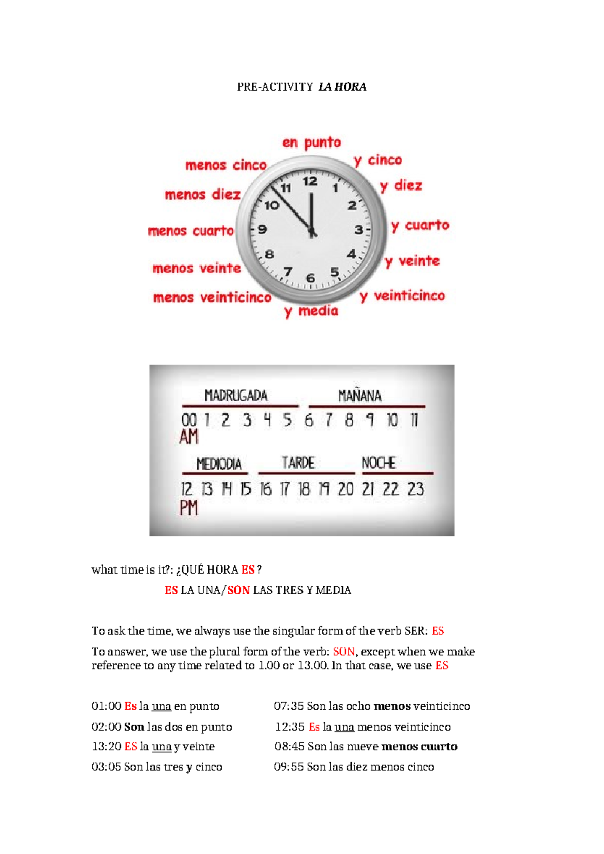 PRE- Activity 16 las horas SIN Correcciones - PRE-ACTIVITY LA HORA what ...