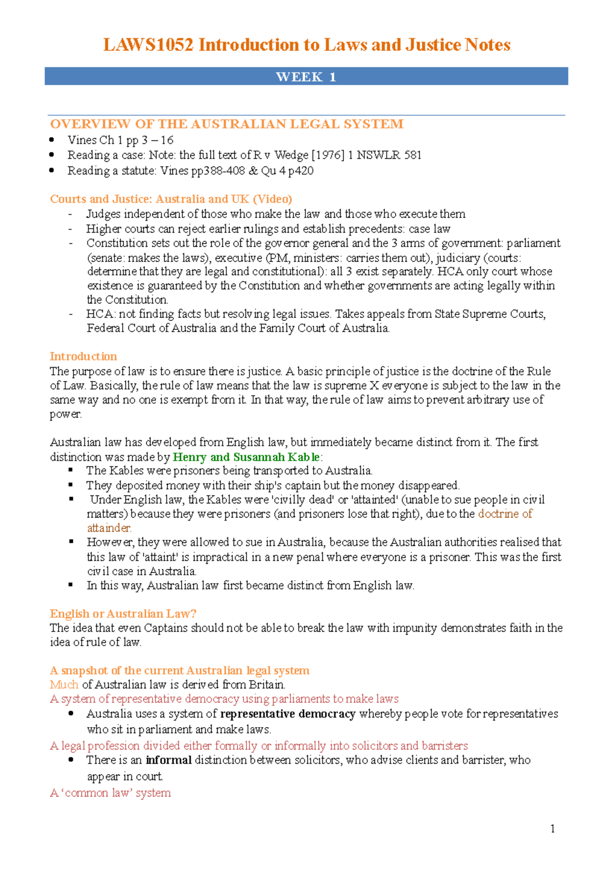 Introducing Law and Justice - LAWS1052 Introduction to Laws and Justice ...