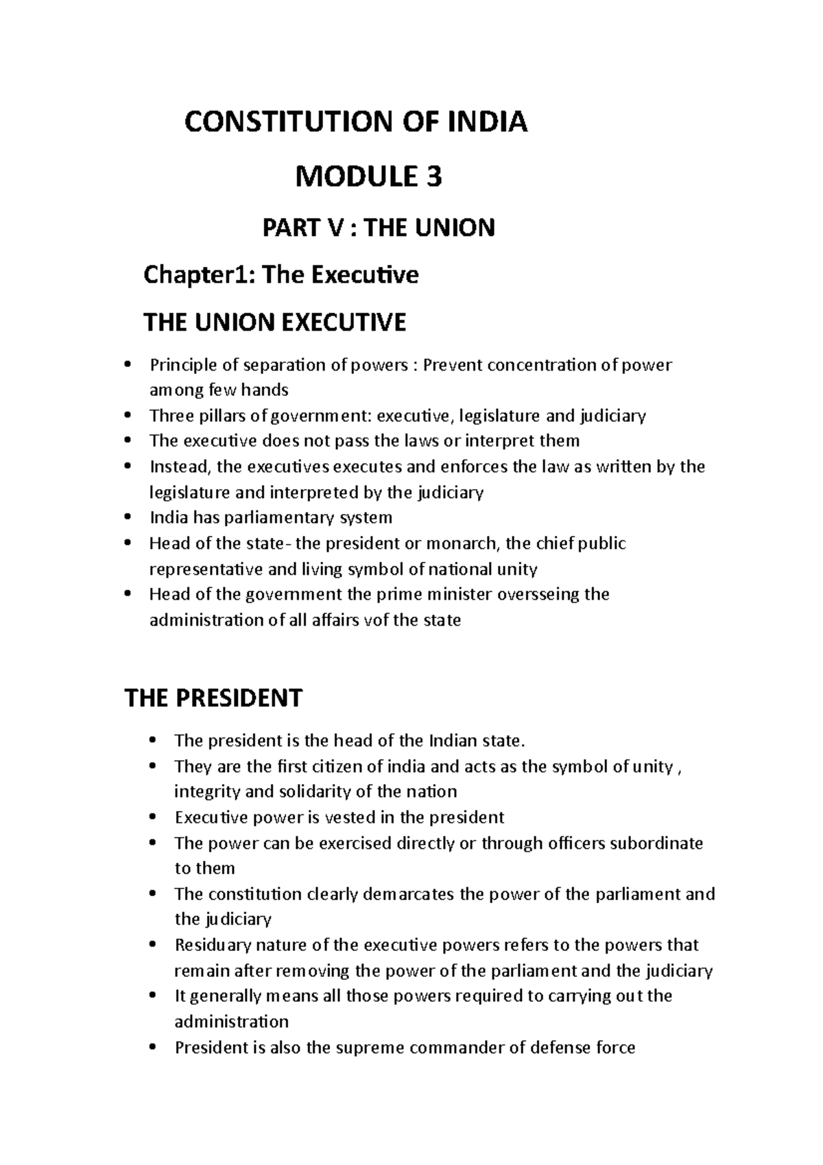 CONSTITUTION OF INDIA MCN 202 MODULE 3 PART 1 - CONSTITUTION OF INDIA MODULE 3 PART V : THE ...