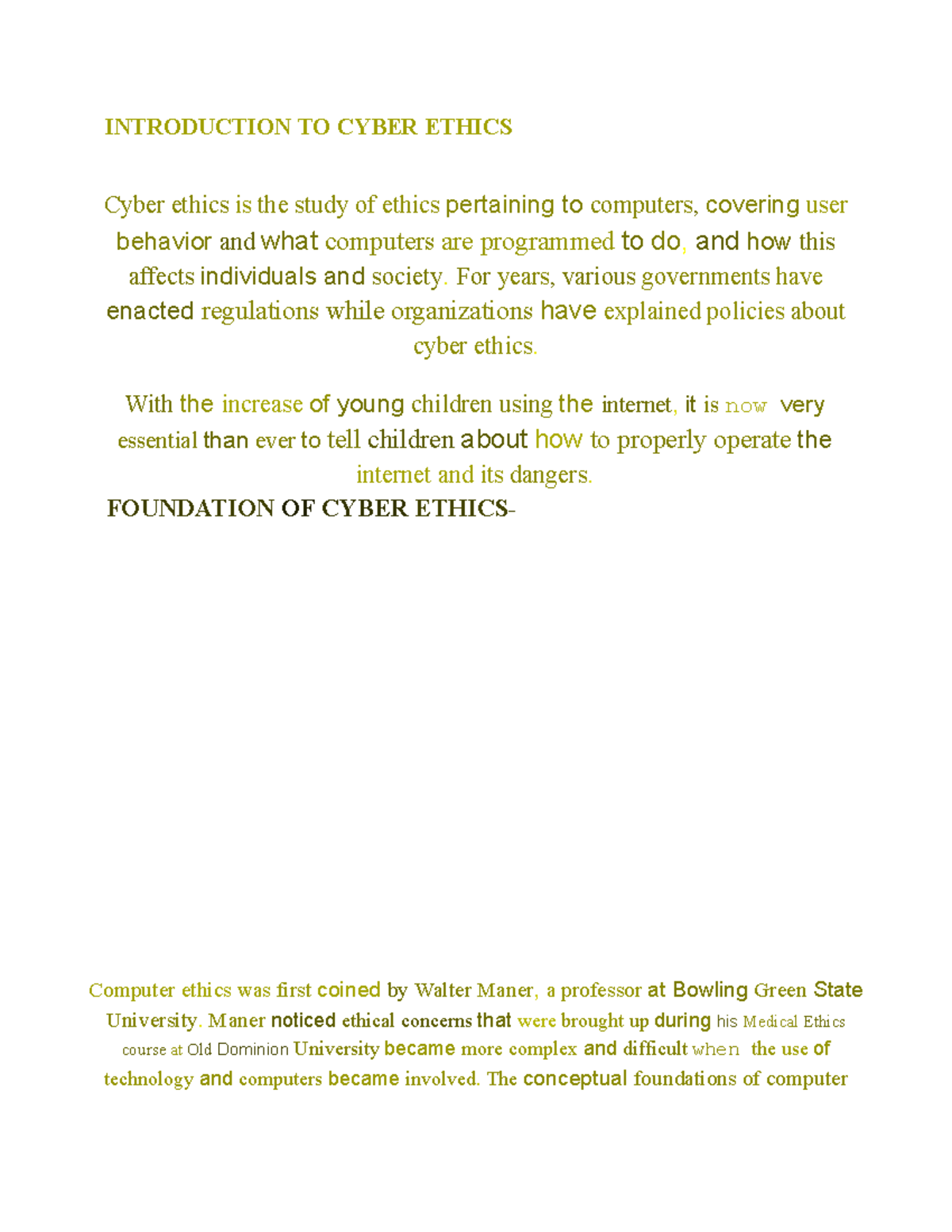 Cyber Ethics - Professional skills for social work - INTRODUCTION TO ...