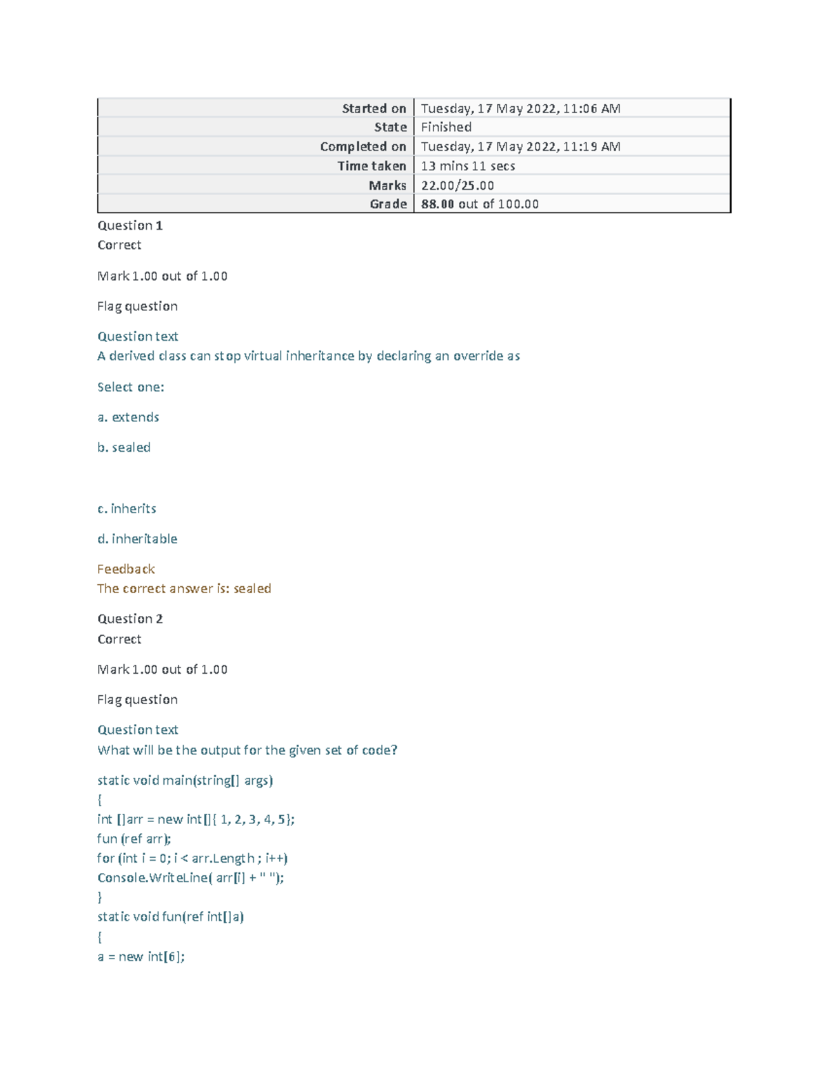 Document 7 - C# MCQs Assignment Prog 741 - Started on Tuesday, 17 May ...