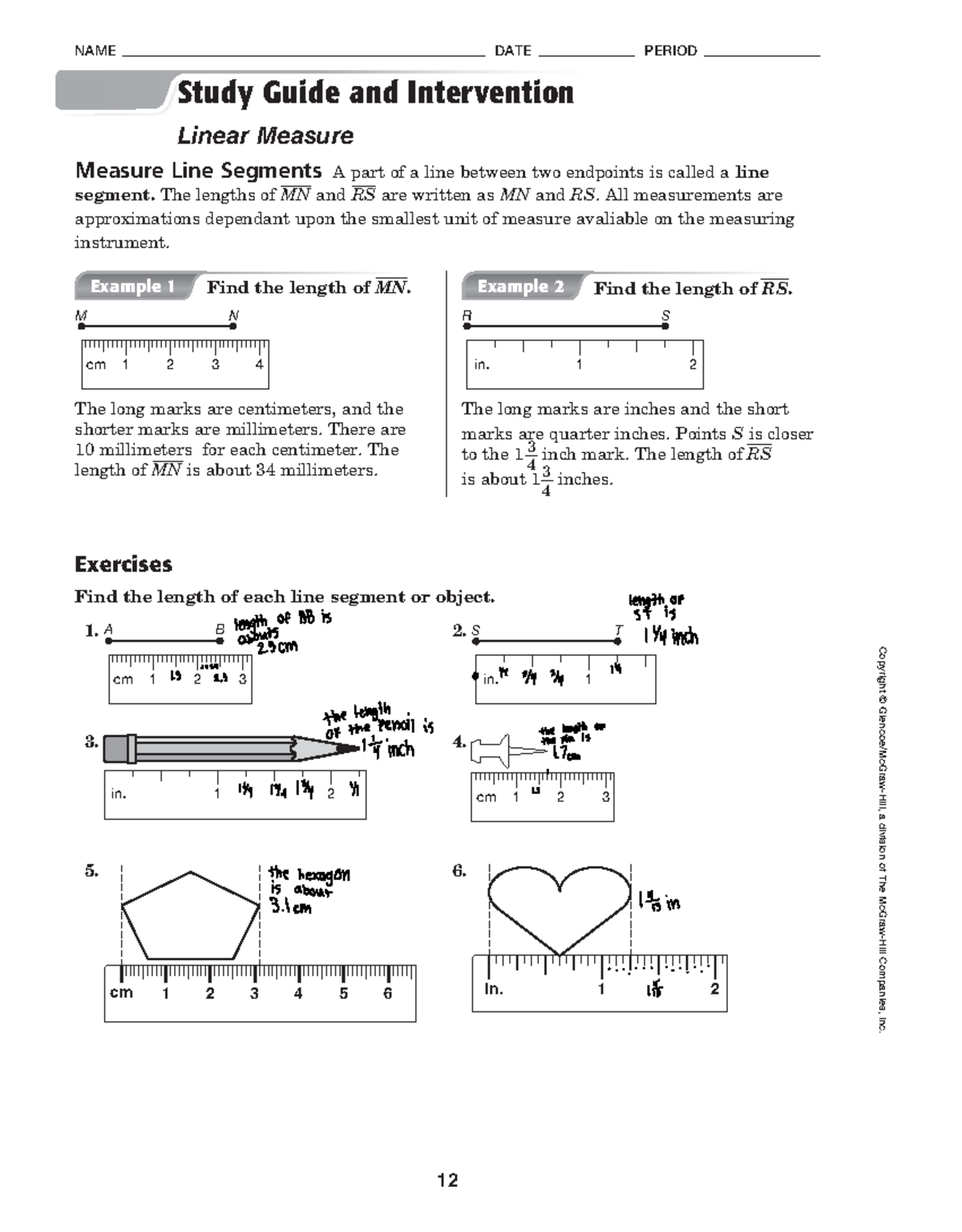 Linear measures - Copyright © Glencoe/McGraw-Hill, a division of The ...