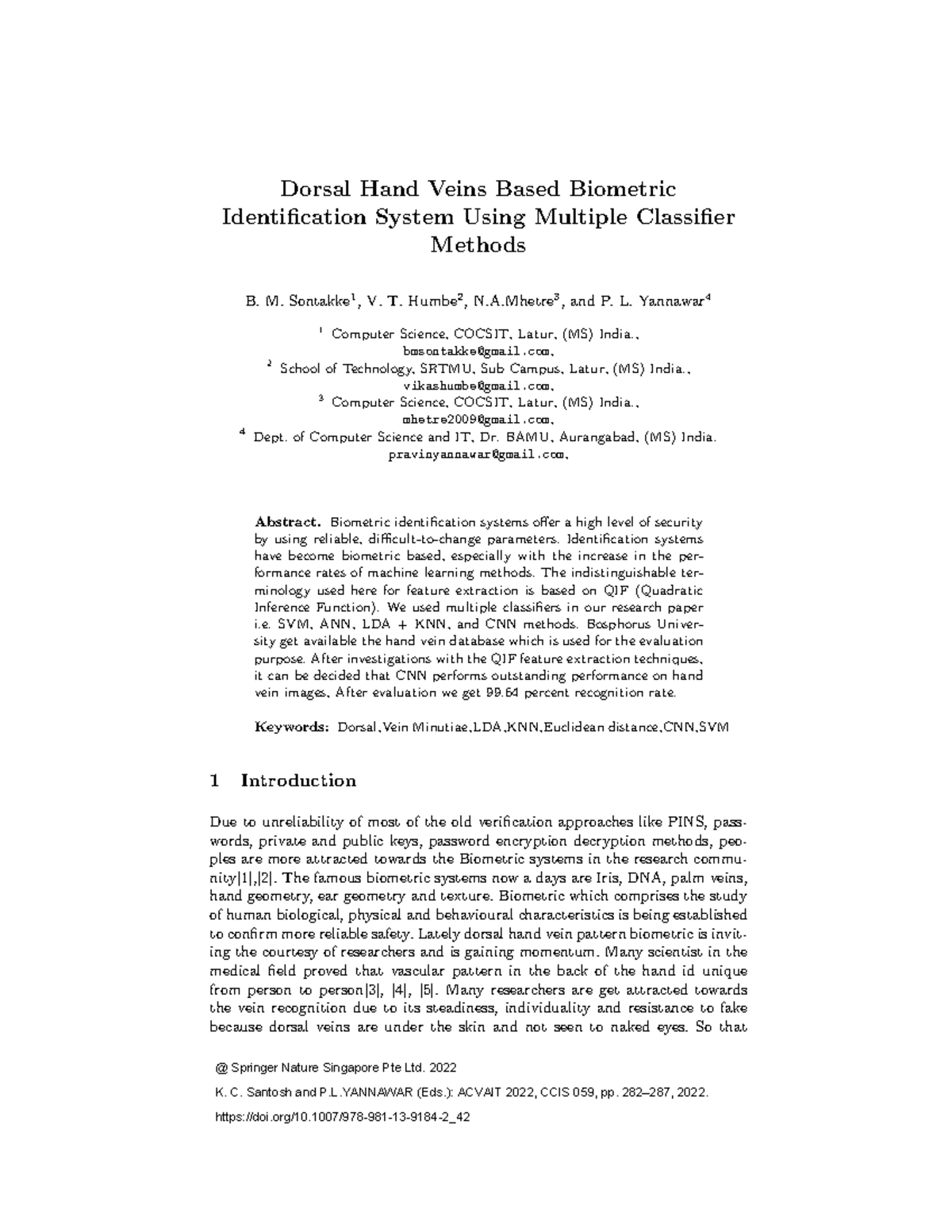 Acvait 2022 paper 18 - Dorsal Hand Veins Based Biometric Identification ...