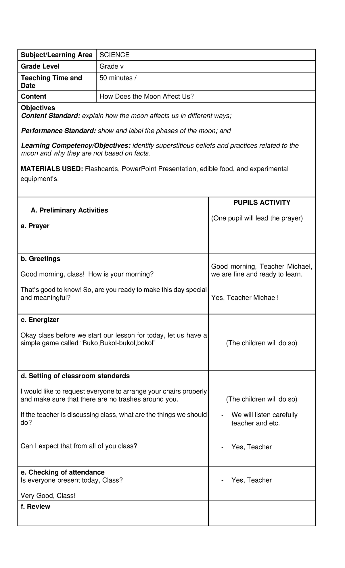Lesson Plan For Science 2nd sem - Subject/Learning Area SCIENCE Grade ...