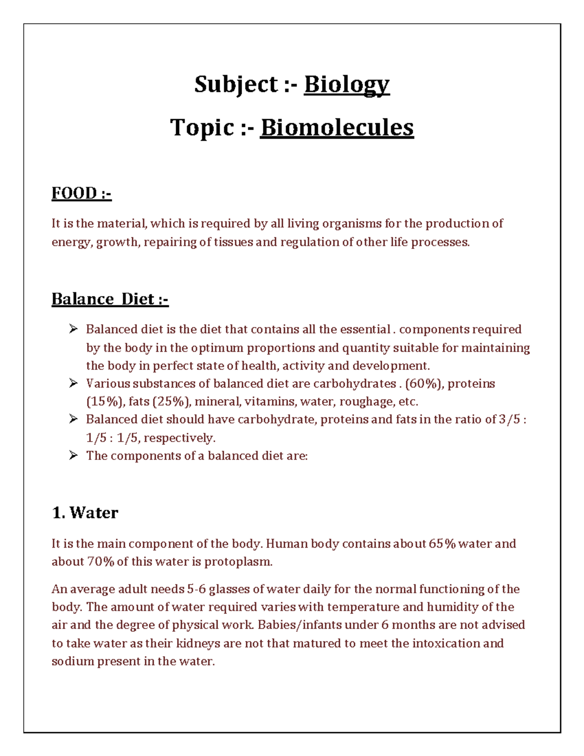 Biomolecules class notes - Subject :- Biology Topic :- Biomolecules ...