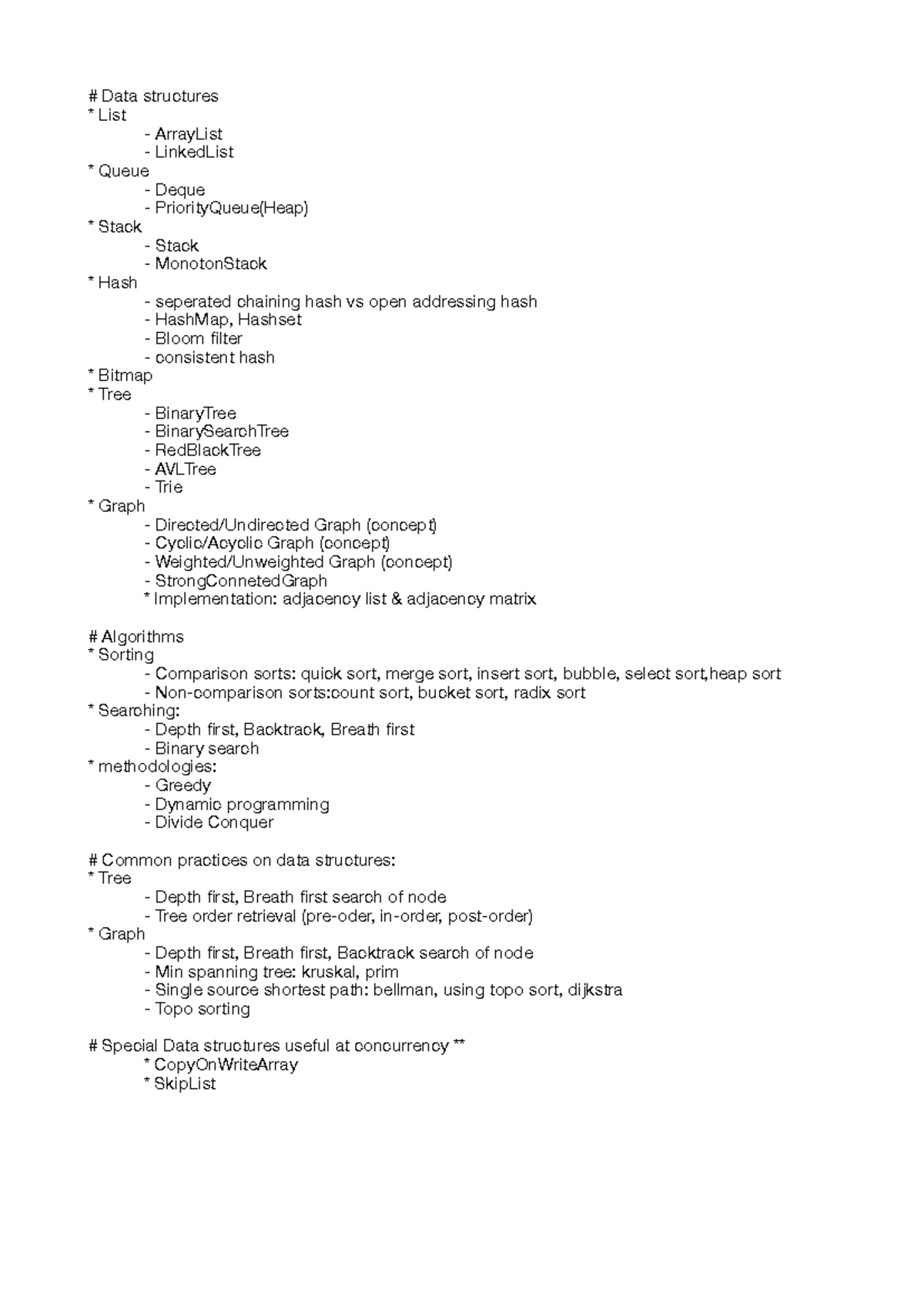 Algo note - Summary algorithm - Data structures List ArrayList LinkedList Queue Deque - Studocu