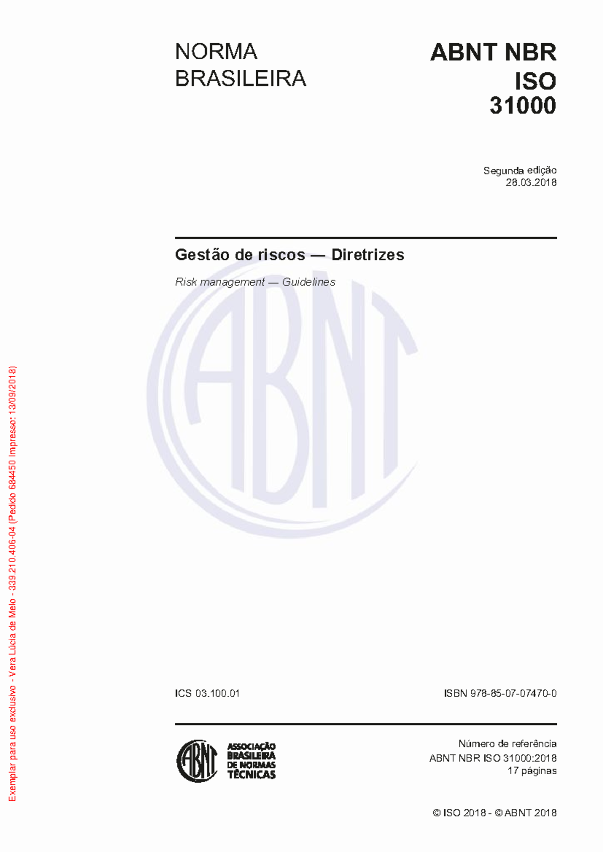 Gestão de Riscos ABN - edição ABNT NBR ISO NORMA BRASILEIRA ICS ISBN ...
