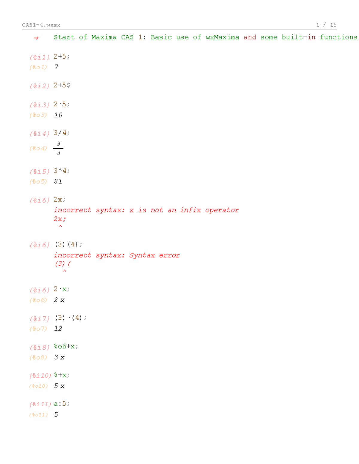 Maxima Lab #1 Solutions - Start of Maxima CAS 1 : Basic use of wxMaxima ...