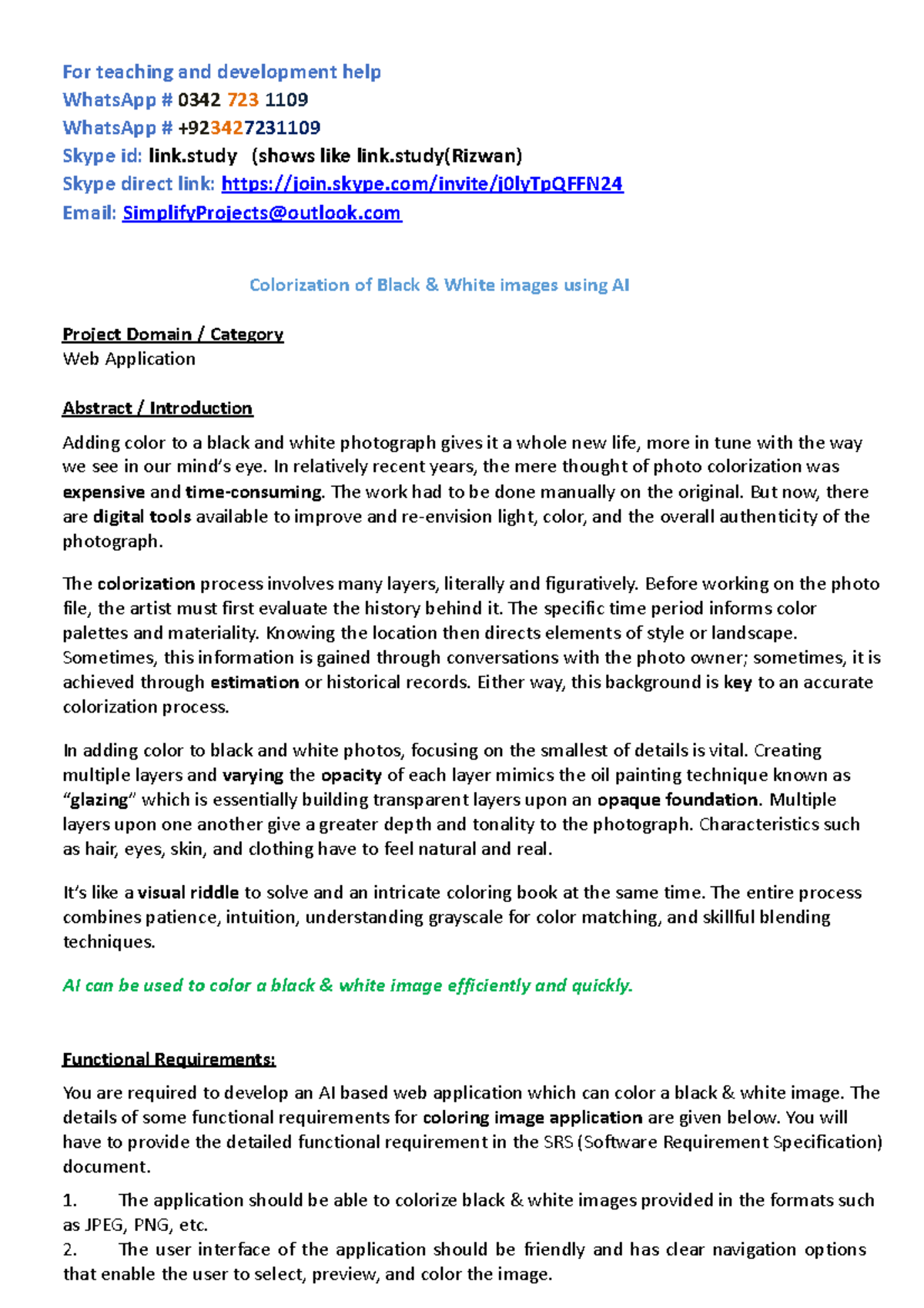 Colorization of Black and White images using AI - For teaching and development help WhatsApp ...