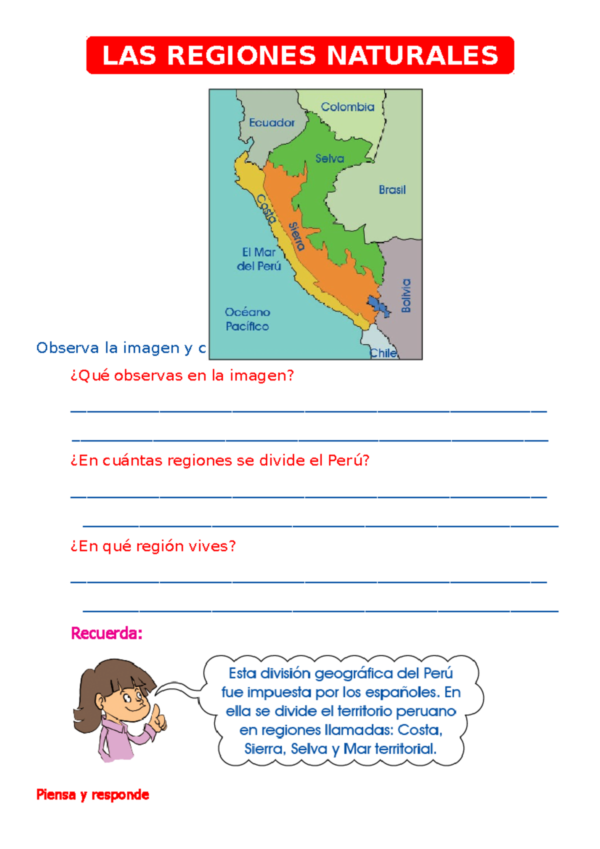 Las regiones naturales del Peru - Observa la imagen y contesta: ¿Qué ...