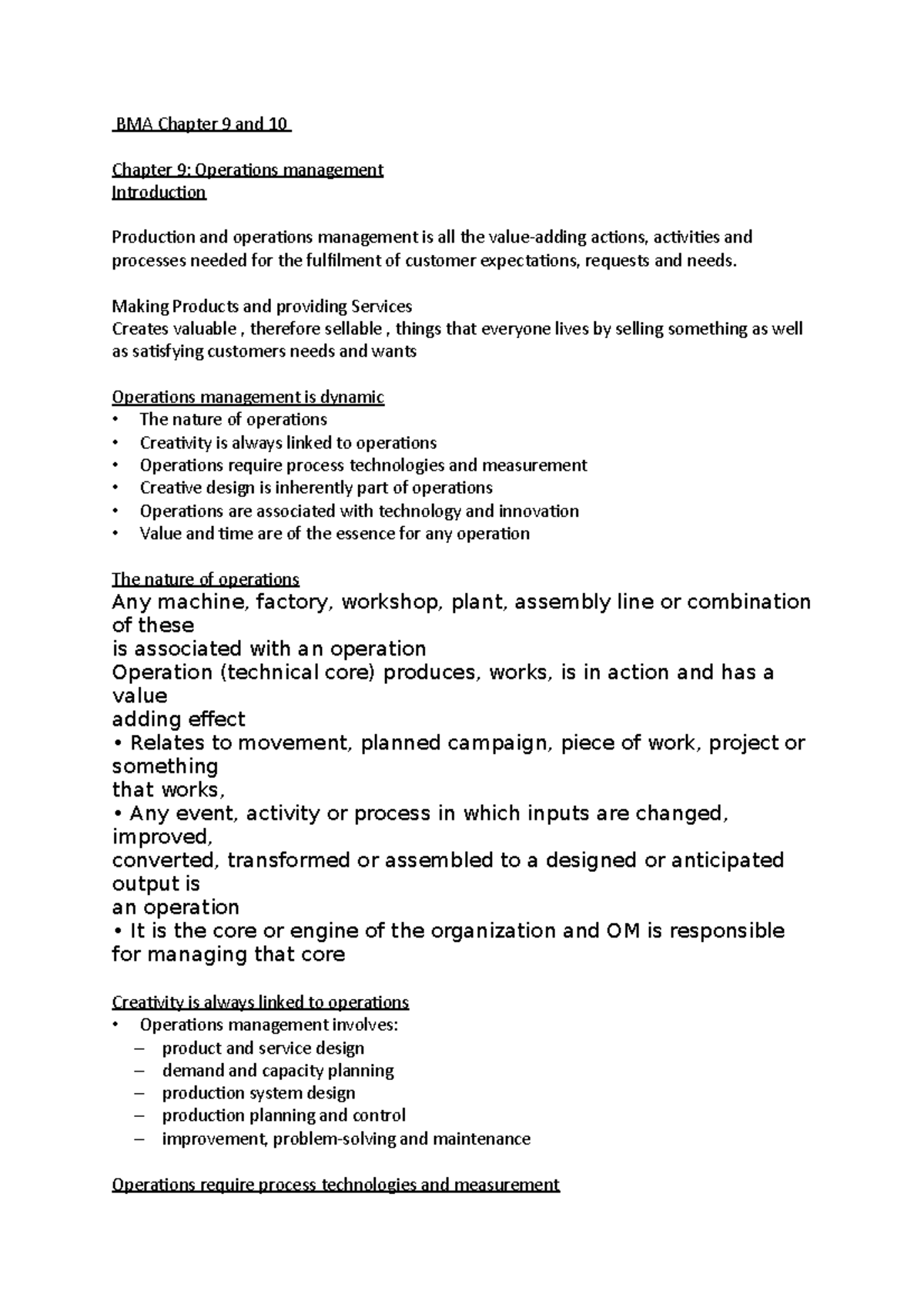 BMA Chapter 9 and 10 - Both Lecture and Textbook Notes - BMA Chapter 9 ...