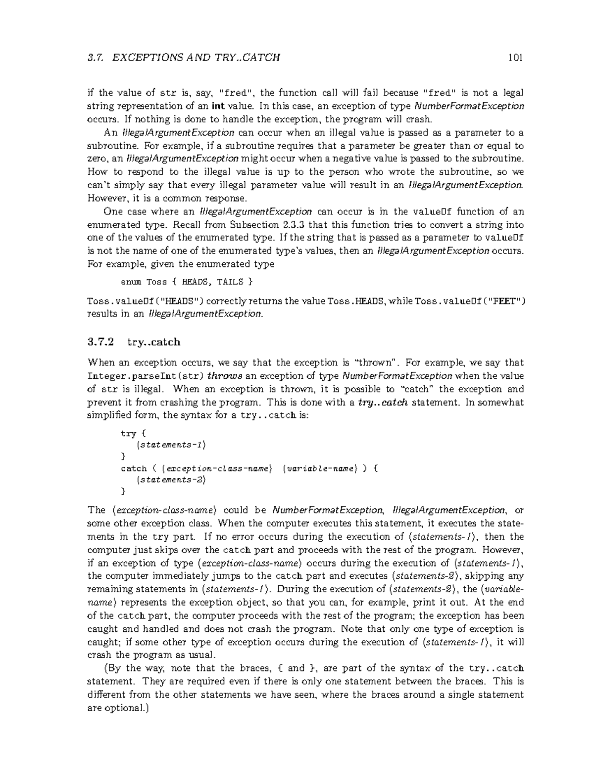 Introduction to java - 3. EXCEPTIONS AND TRY. 101 if the value of str ...