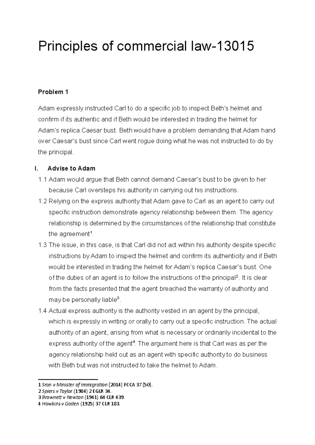 LAWS13015 Principles of Commercial Law1 - Principles of commercial law ...
