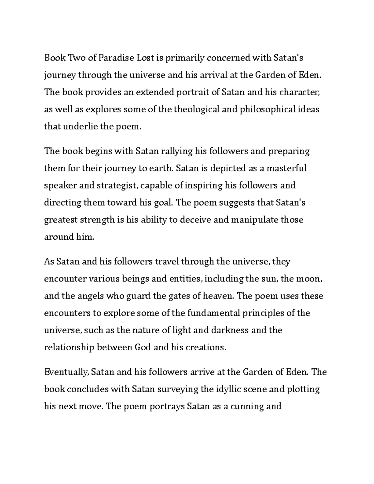 Paradise Lost book 2 summary - Book Two of Paradise Lost is primarily ...