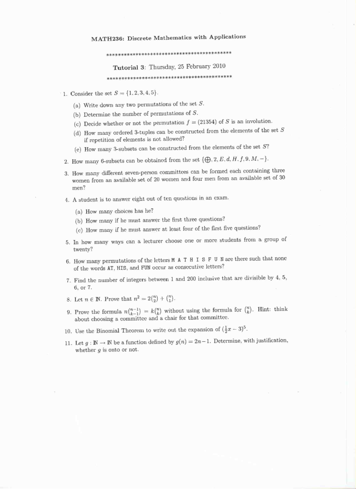 Tutorial 3 Solutions - MATH236: Discrete Mathematics with Applications ...