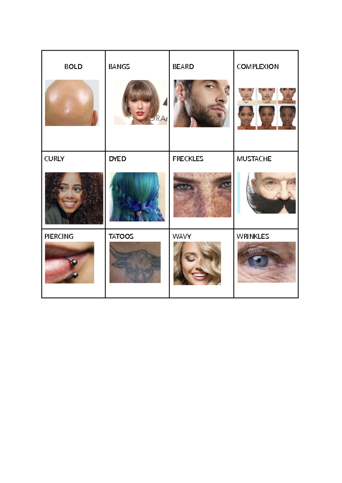 ALP-I05 - Resumen Ingles - BOLD BANGS BEARD COMPLEXION CURLY DYED FRECKLES MUSTACHE PIERCING ...