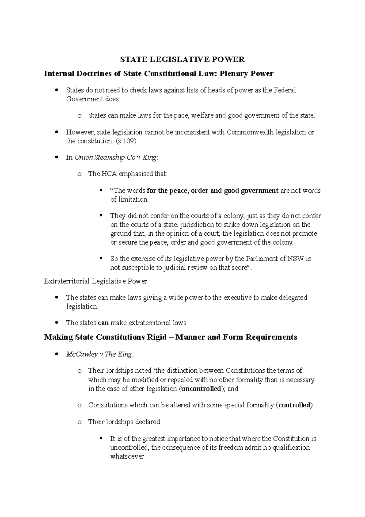 State Legislative Powers - STATE LEGISLATIVE POWER Internal Doctrines ...