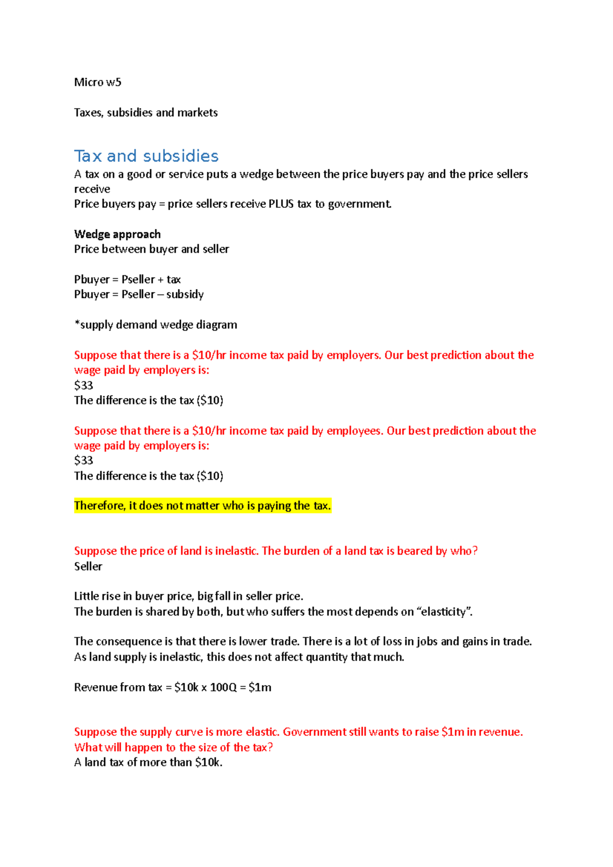 Micro w5 - summary of content in week 5 - Micro w5 Taxes, subsidies and ...