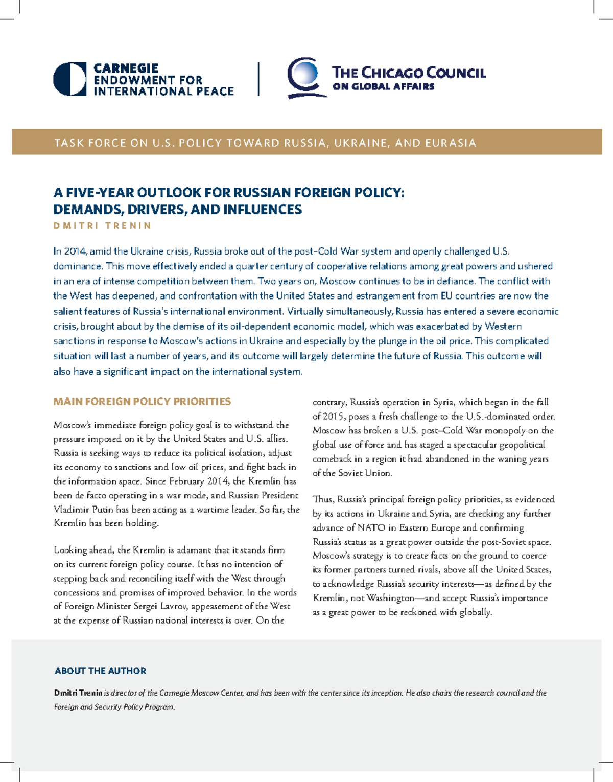 Trenin Russian FP TF clean - In 2014, amid the Ukraine crisis, Russia ...